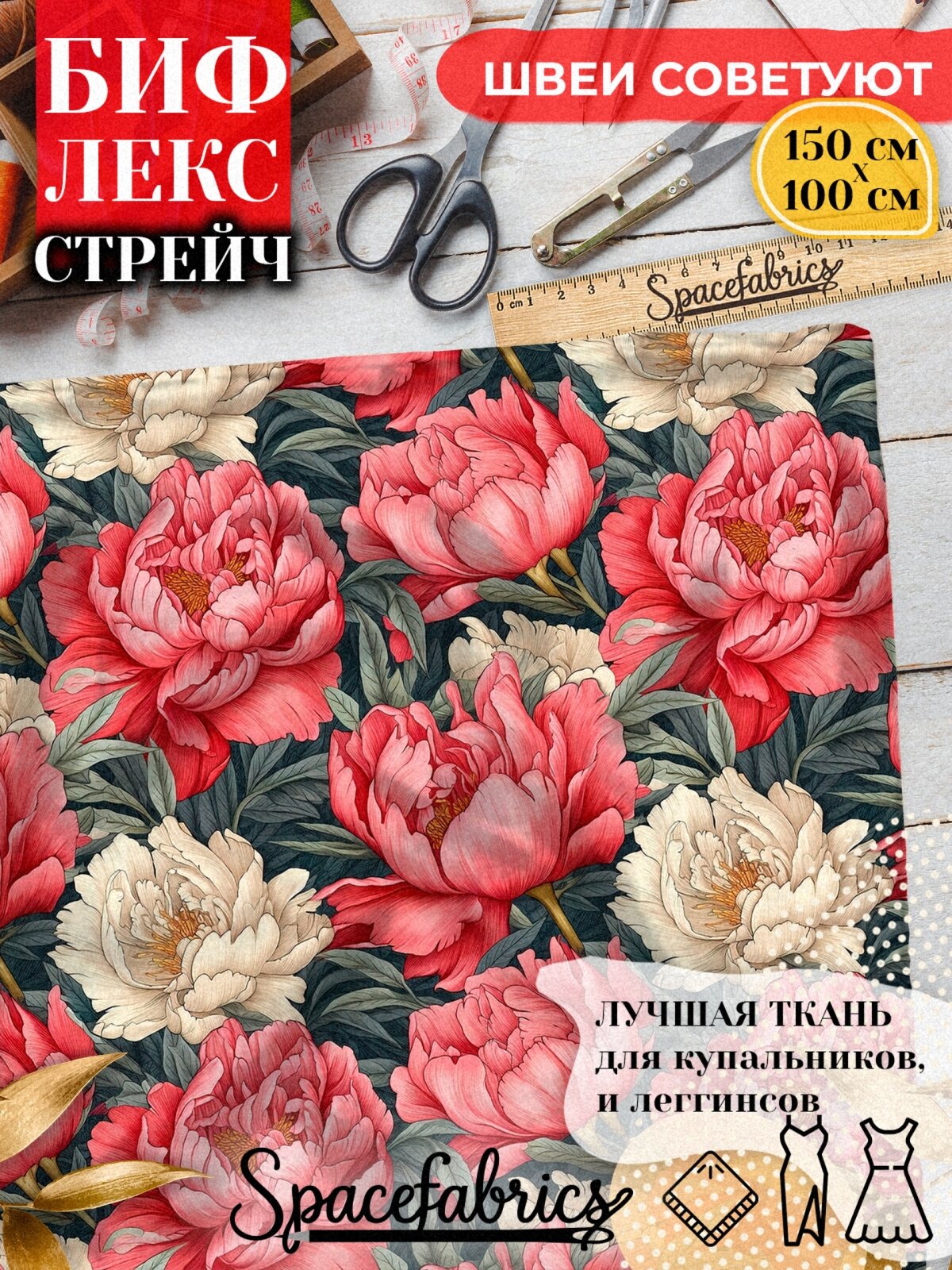 Бифлекс ткань для шитья и рукоделия, 240 г/м2, отрез 150х100 см, трикотажная стрейч ткань с принтом