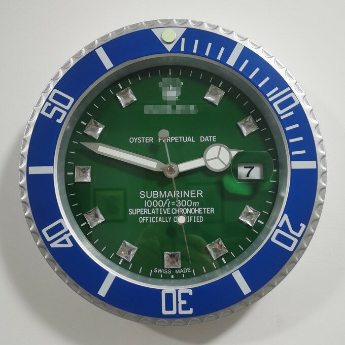 14inch Настенные часы Rolex Submariner с металлическим корпусом и увеличительным стеклом GMT, подходящие для залов в