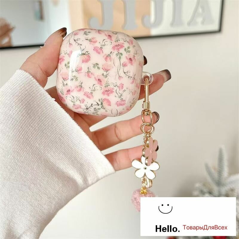Чехол для Samsung Galaxy Buds 2, Live, Pro, 2 Pro, FE, Core (наушников), дополненный аксессуаром с цветами