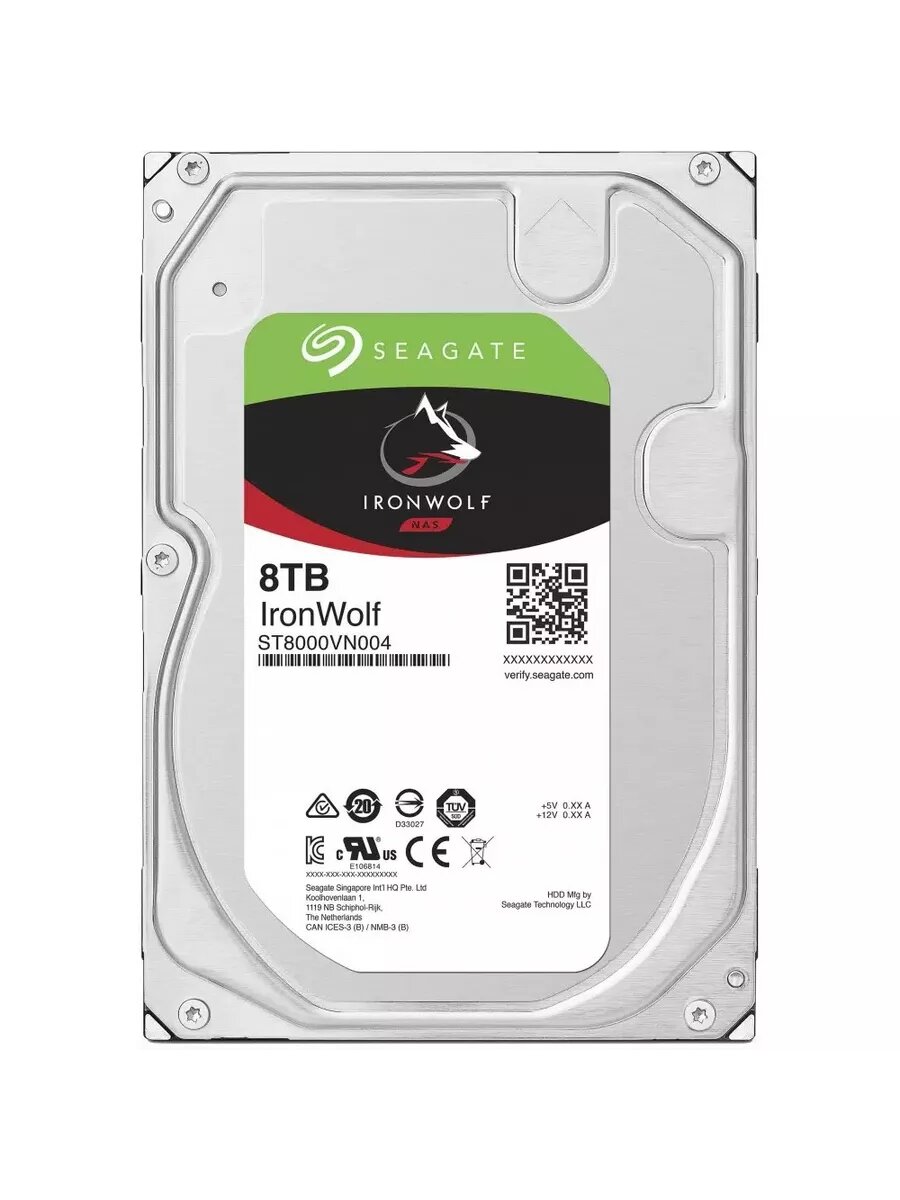 Жесткий диск Seagate Original ST8000VN004, 8TB, SATA III, 7200 об/мин, СMR, кэш-память 256 МБ