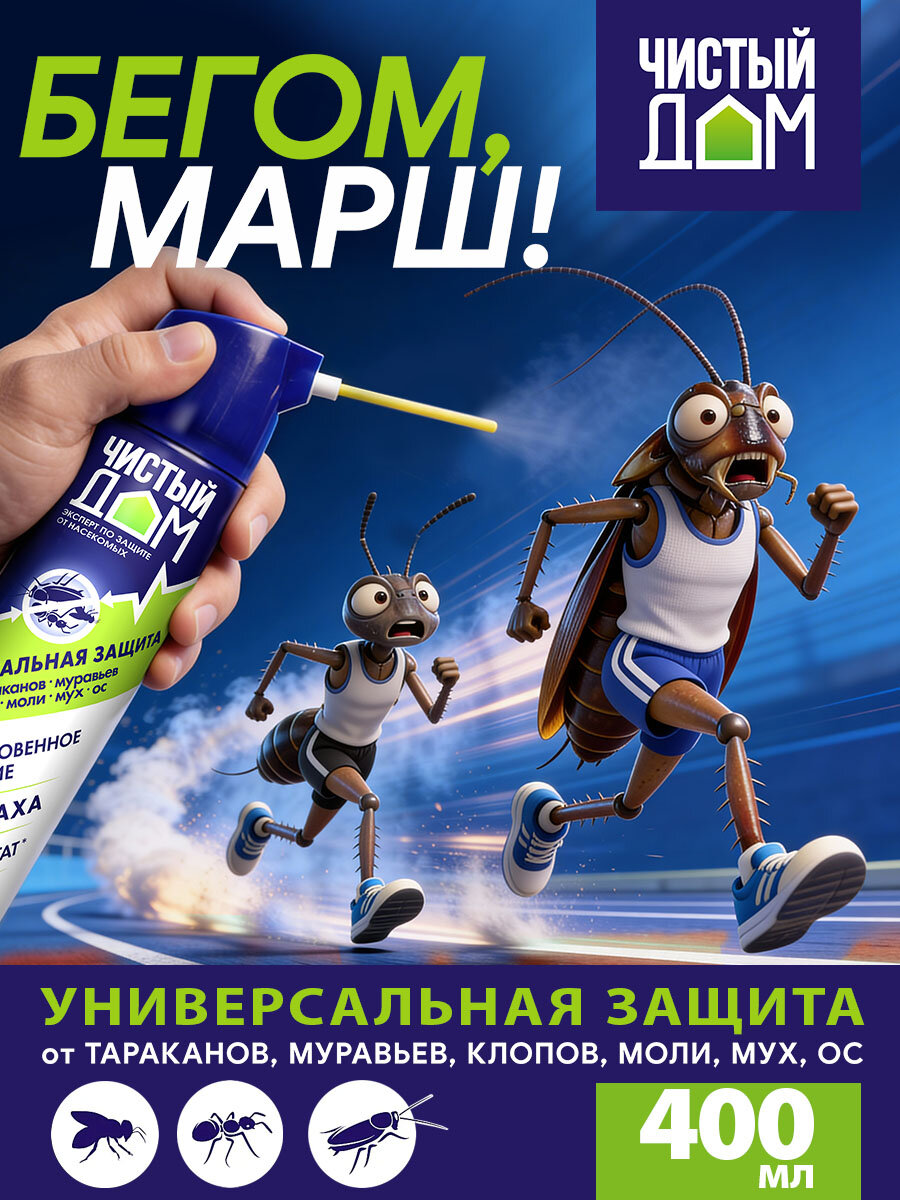 Аэрозоль Супер Универсальный от насекомых с двойным распылением Чистый Дом (400мл)