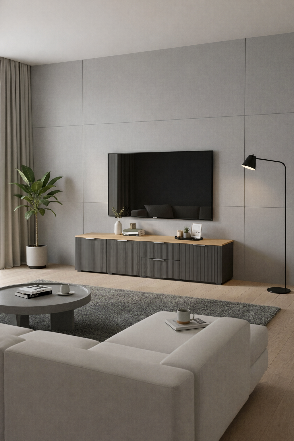 Тумба под телевизор Салерно 5 графит напольная 197 х 43 х 42