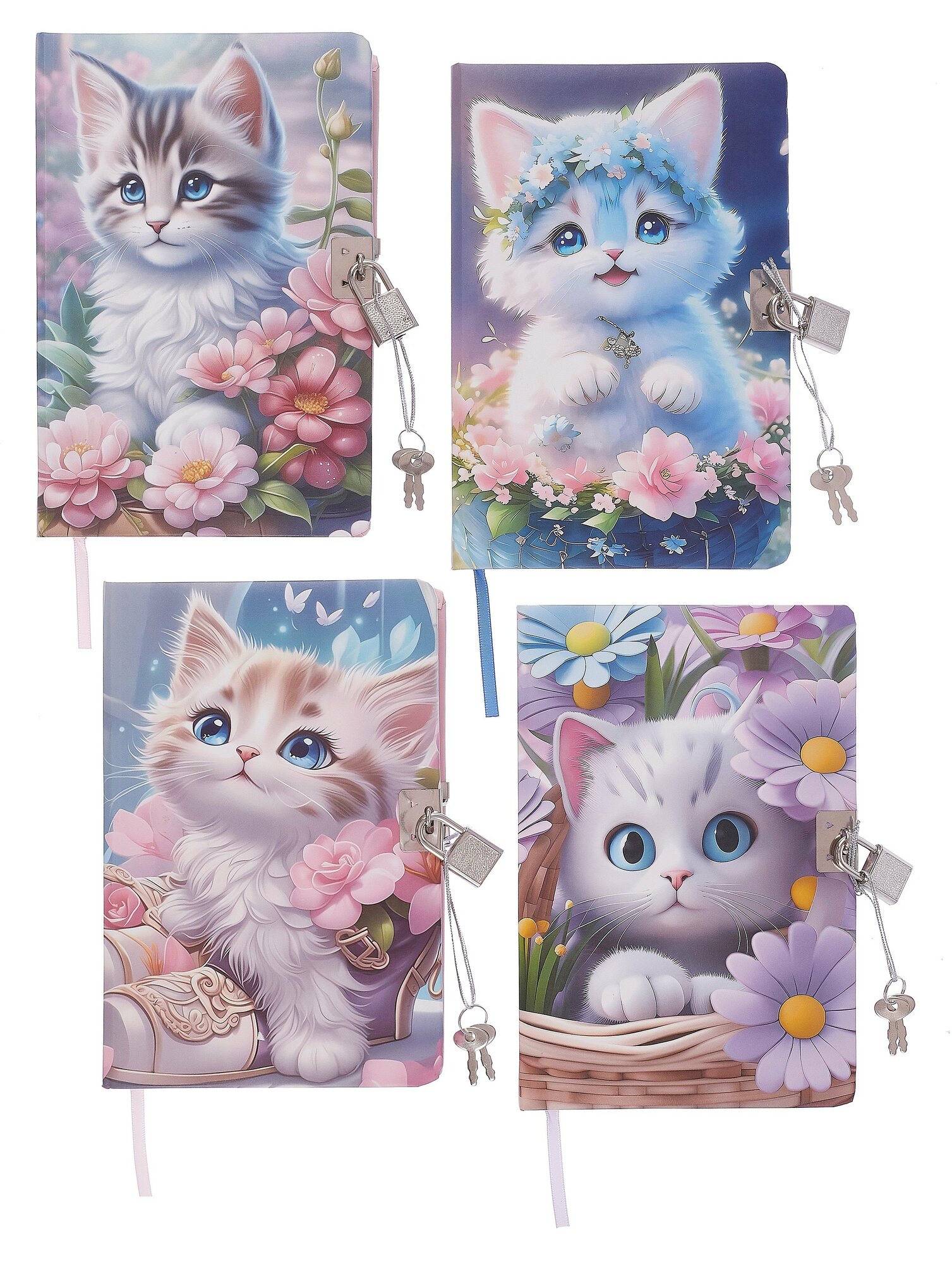 Книга для записей 112л лин. "Милые котики" 19*12,5см, на замочке, ассорти