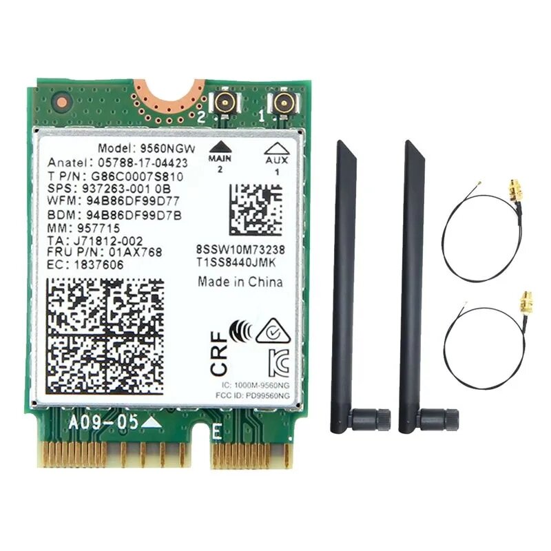 Карта WiFi 9560NGW + 2 антенны, 1730 Мбит/с, беспроводной AC 9560 2.4G + 5G BT 5.0