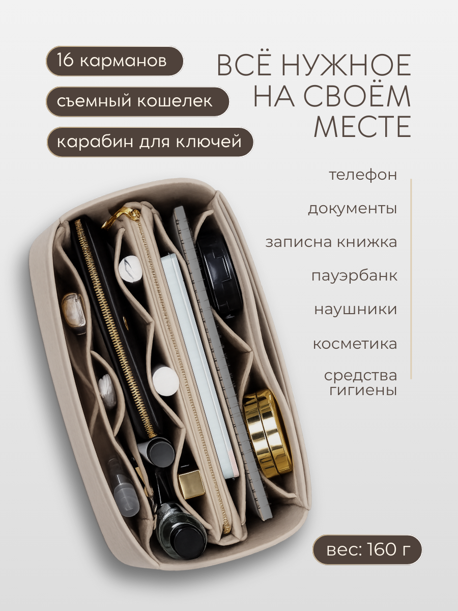Органайзер для сумки ширина: 11 см., высота: 16 см., длина: 26 см., , бежевый — фото 1