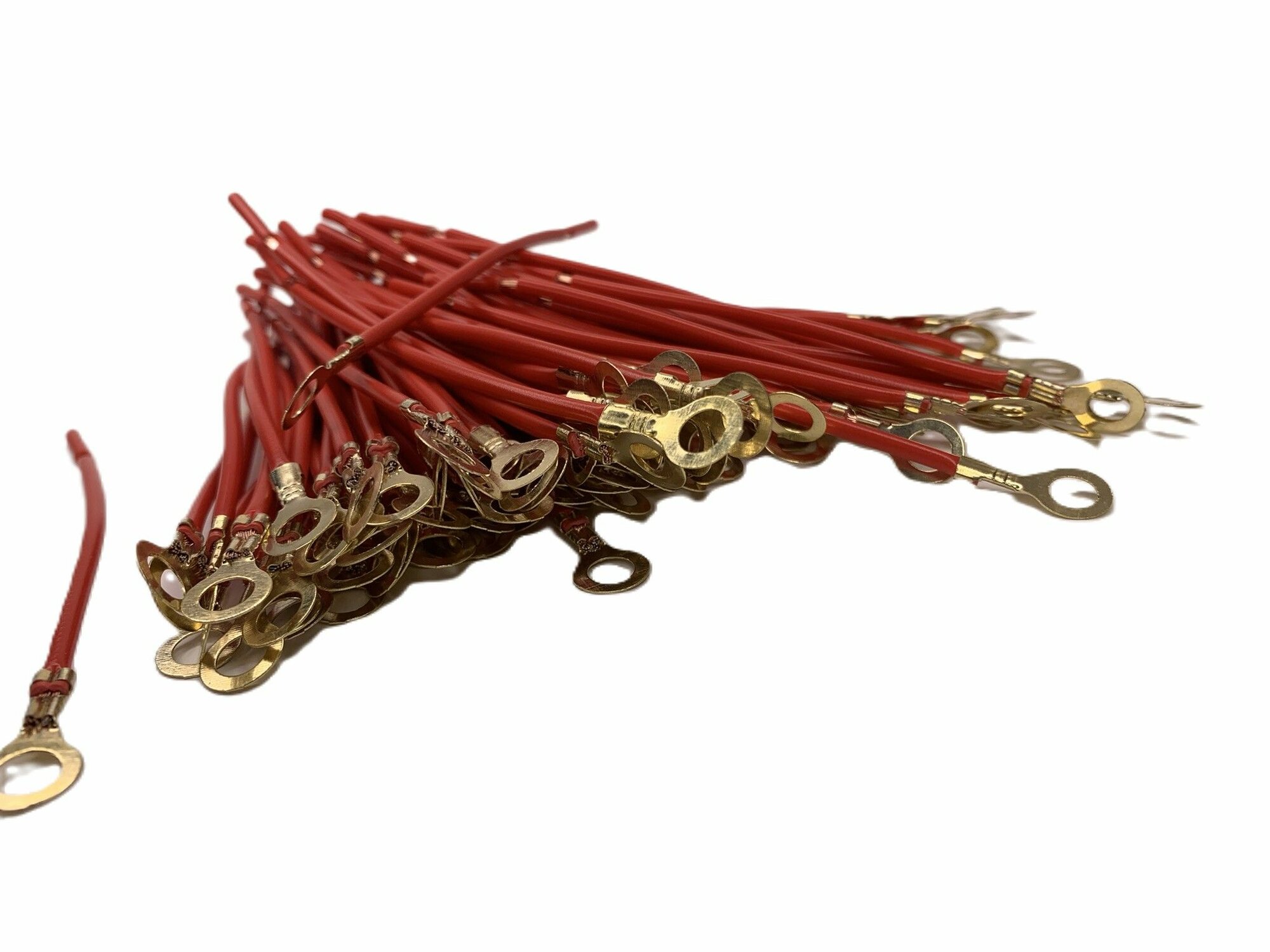 Наконечник кольцевой 6.2 мм с проводом-красный,100 шт