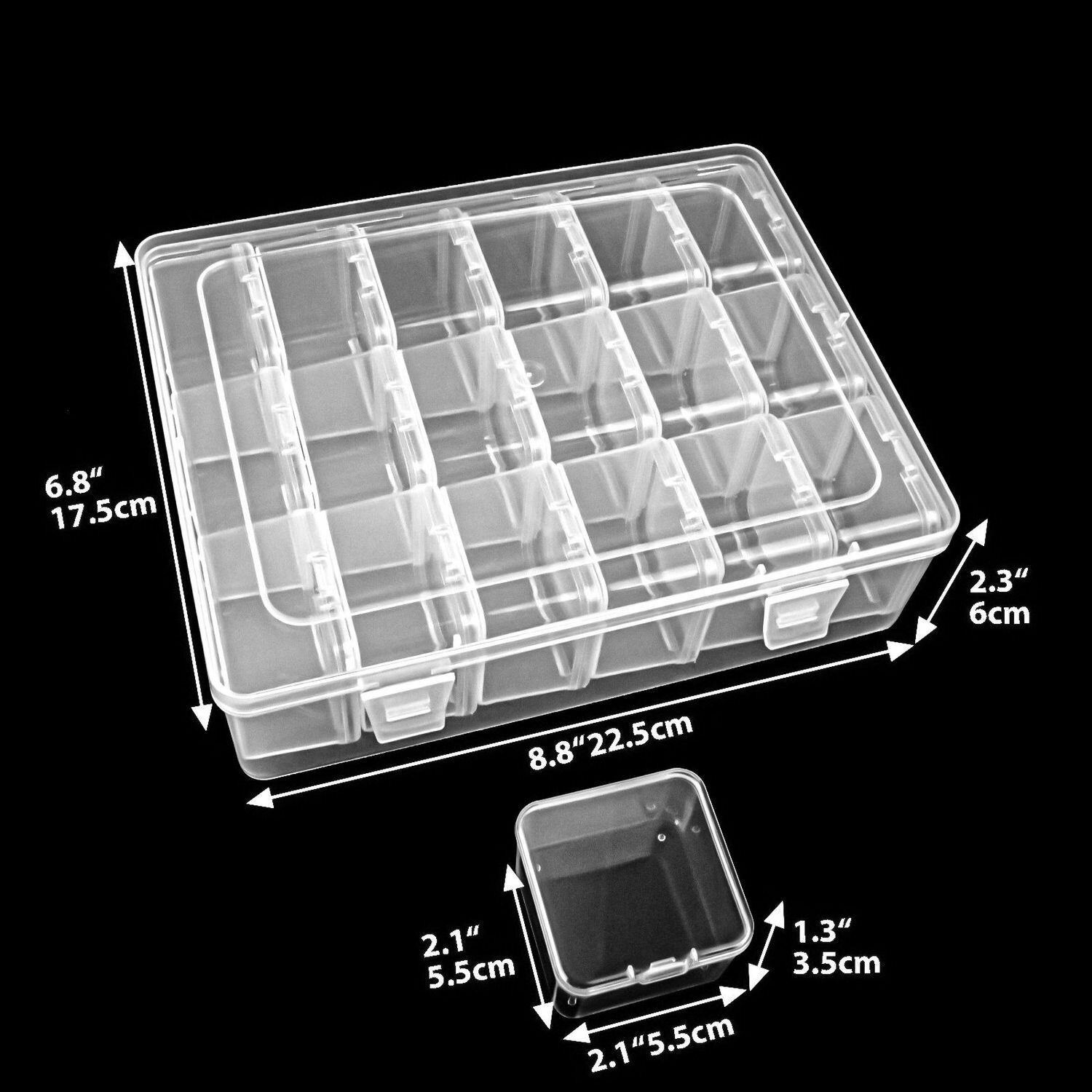 Новый продукт для трансграничной торговли: прозрачный ящик для хранения аксессуаров для нейл-арта на 18 отделений, ящик для хранения бусин и мелких бусин, большой объем.