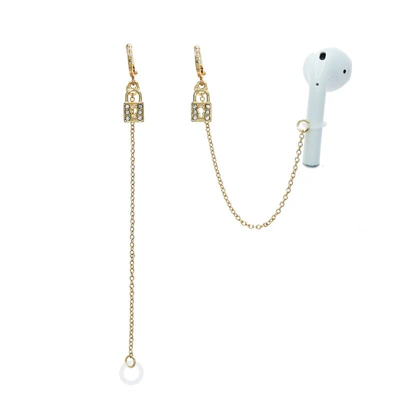 Серьги-зажимы для Airpods с подвеской lock, золотые