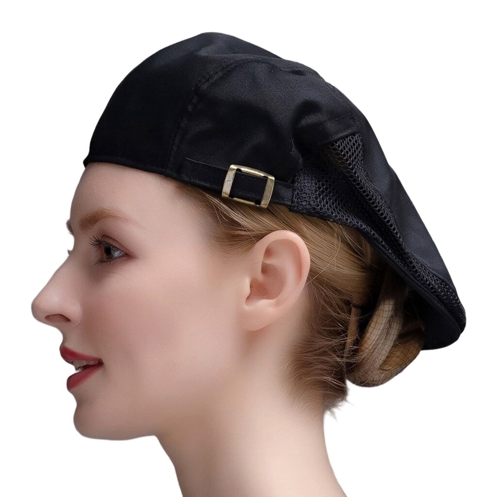 Рабочая шляпа официанта, кейтеринг, берет-черная сетчатая шляпа с железной пряжкой