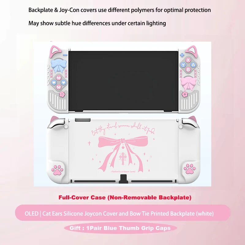 Силиконовый чехол Nintendo Switch OLED с ушками и бантиком, белый