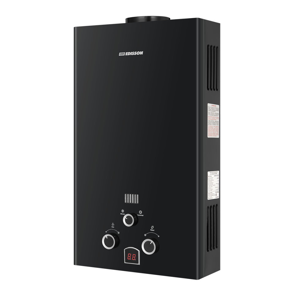 Газовая колонка Edisson Eco E 20D, черная, настенная установка