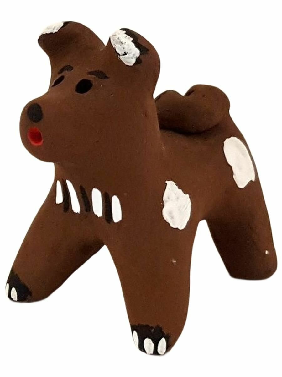 Собака коричневая(2), Каргопольская глиняная игрушка, ручная авторская работа