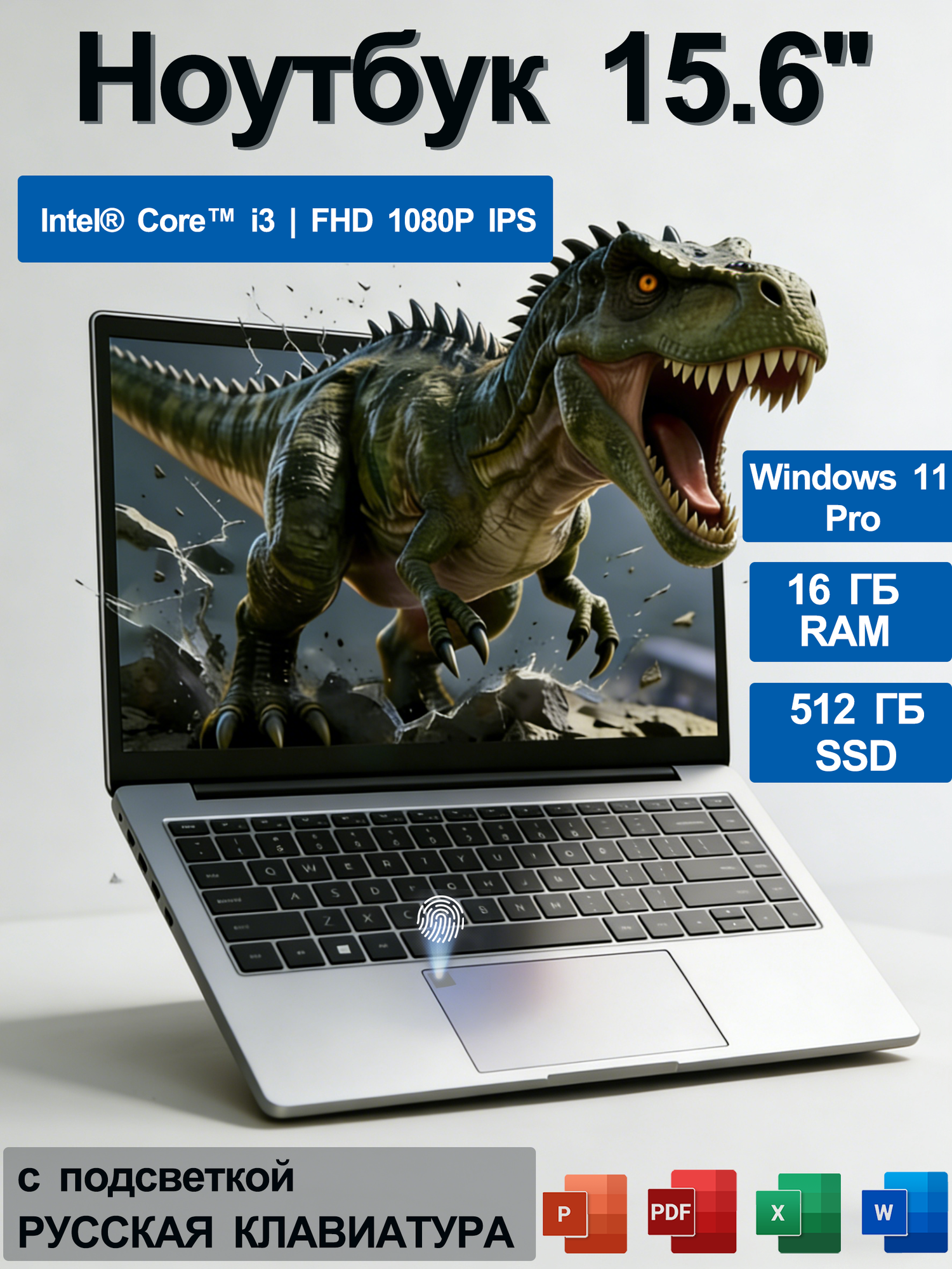 Hоутбук Для учебы и работы, Intel i3-10100Y,15.6", SSD 512GB, 16GB RAM, Windows 11 Pro,1920x1080 IPS