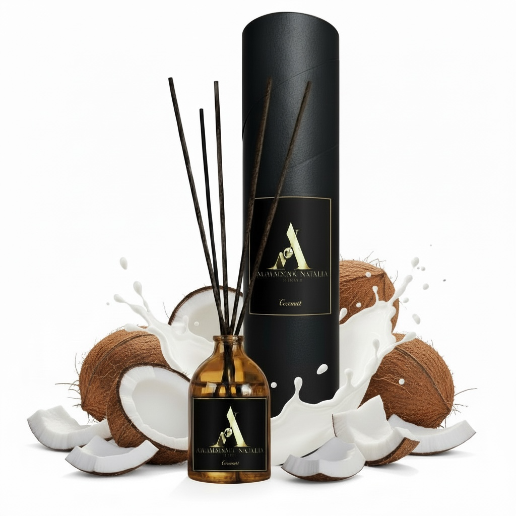 Ароматический диффузор AKHMADOVA NATALIA интерьерный с ароматом "COCONUT", для дома, с палочками, 100 мл