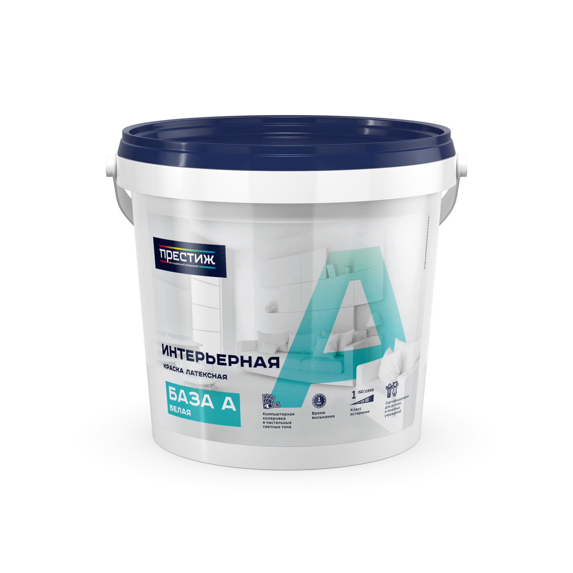 Краска интерьерная Престиж, латексная, матовая, база A, белая, 0,9 л