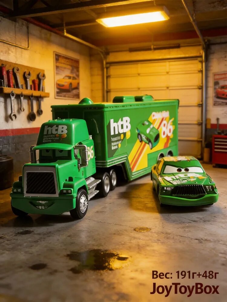 Машина прицеп Мак Хаулер из мультфильма "Тачки" + металлическая модель Молния МакКуин, трейлер Рампа + маленькая машина Рампа