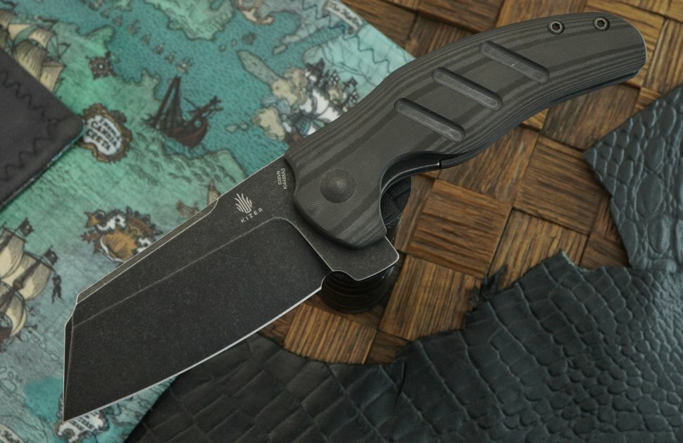 Брутальный складной нож Kizer Knives C01C сталь S35VN, BW, рукоять карбон