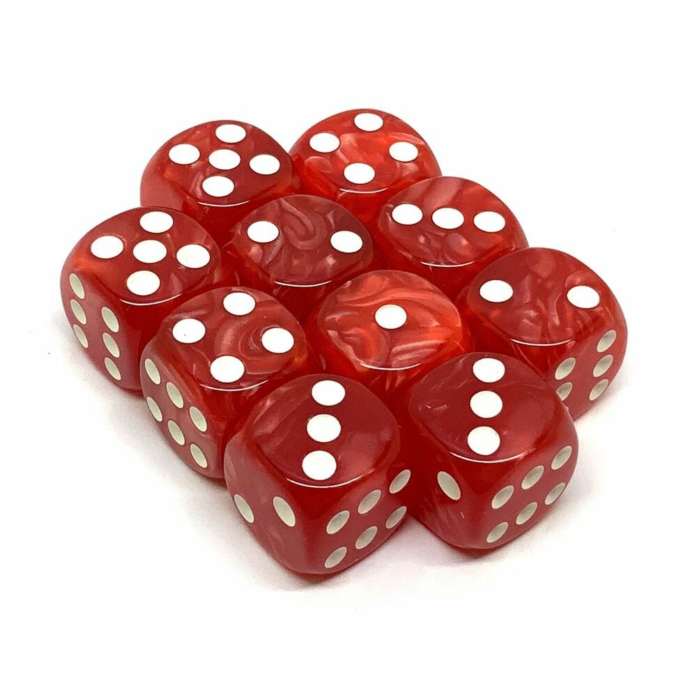 Кубики игральные D6 перламутровые Красный дракон 16мм (10 шт.)
