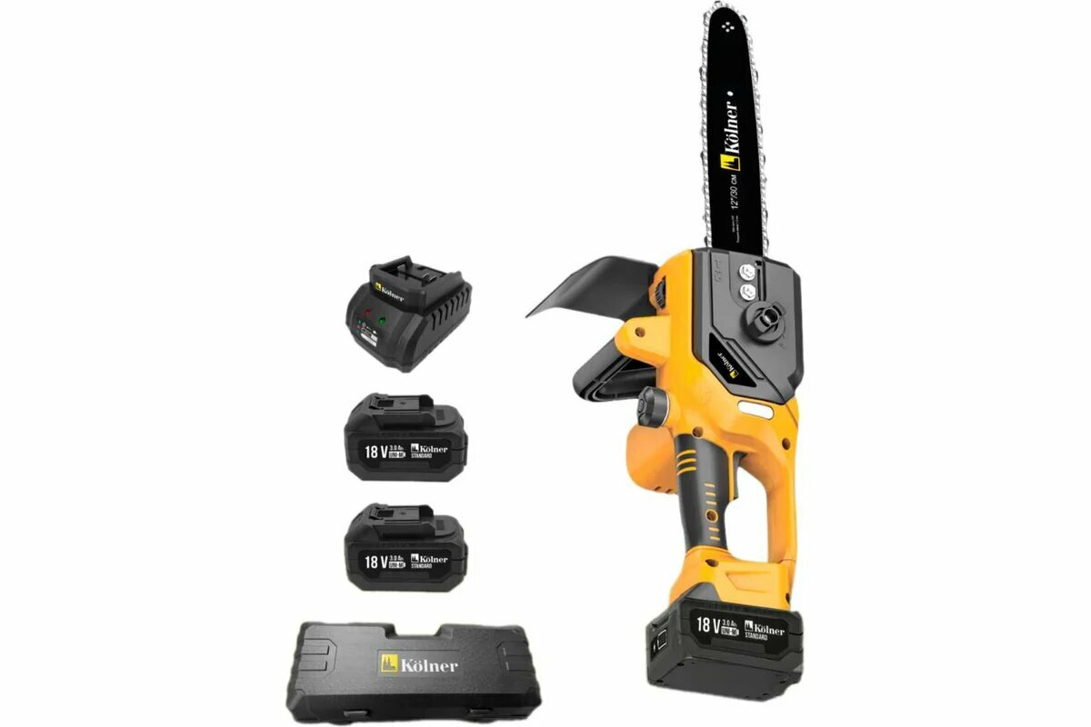 Цепная пила Kolner KCS 18BL-30-2K, 2 аккумулятора, прорезиненная рукоять, 30 см