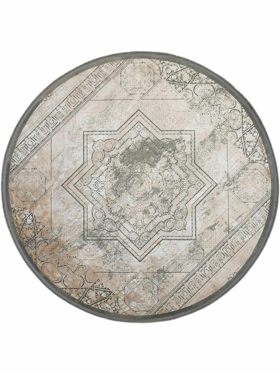 Ковер премиальный иранский высокоплотный, круглый 2 на 2 м, на пол в спальню, гостиную, 100% хлопок, эвкалиптовый шелк, круг размер 200х200 см