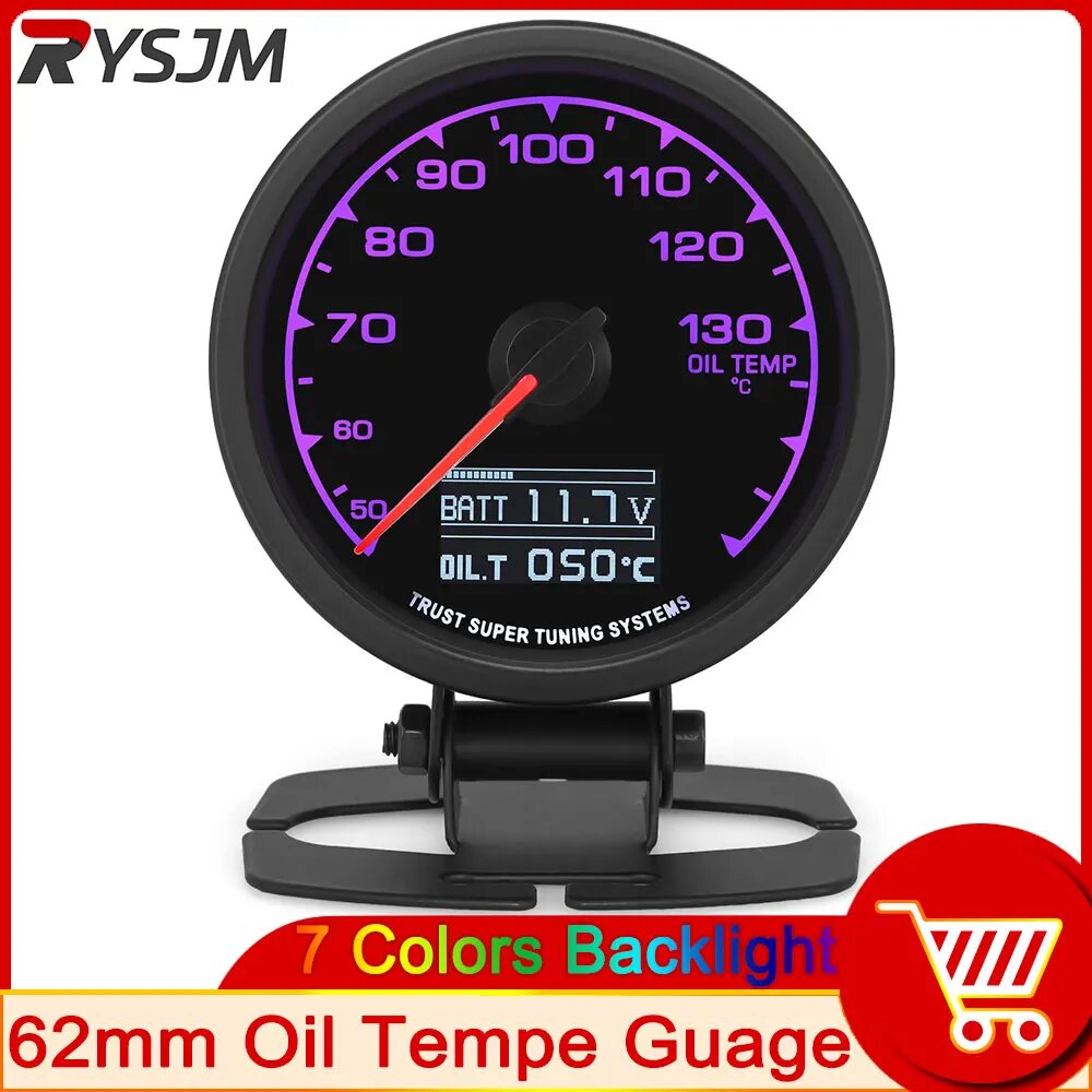 7 цветов подсветки 62 мм датчик температуры масла с датчиком температуры масла 50-150 градусов Цельсия NPT1/8 датчик температуры 12 В автомобильный счетчик с держателем