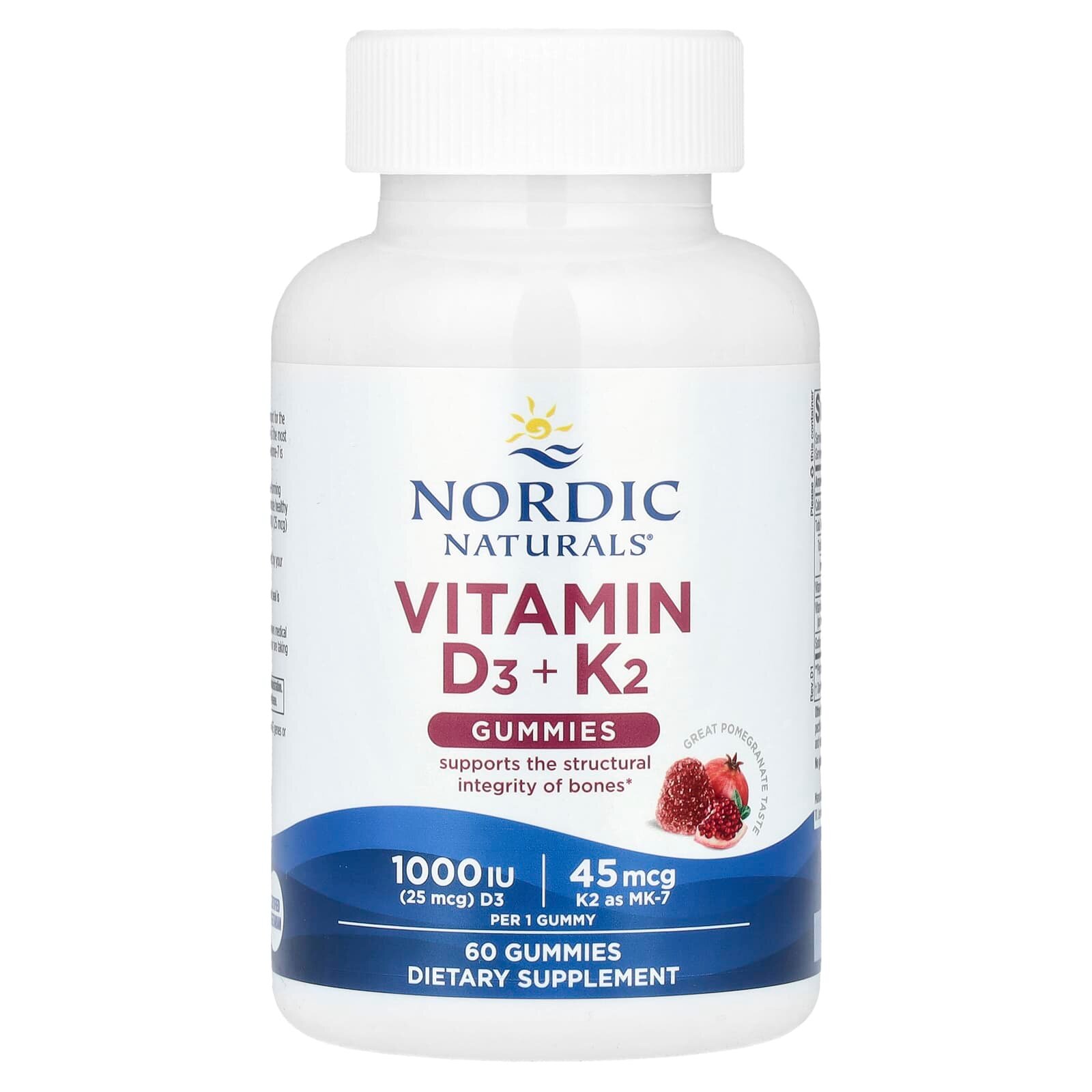 Nordic Naturals, жевательные конфеты с витаминами D3 и K2, гранат, 60 жевательных конфет