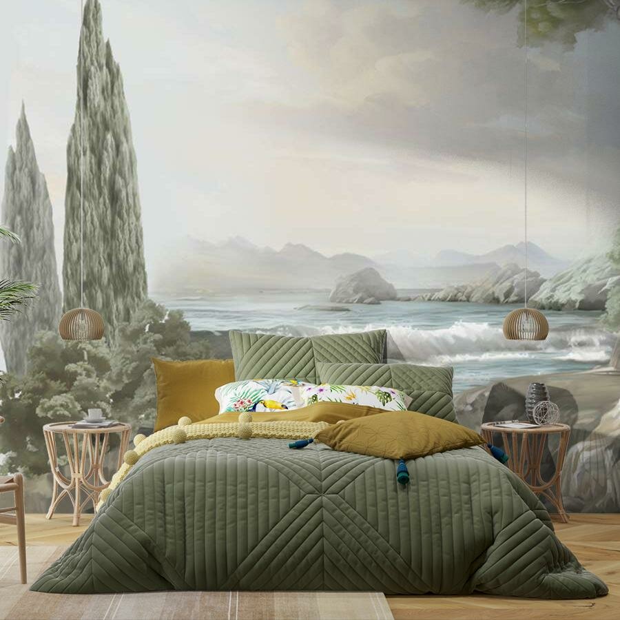 Фотообои Пейзаж итальянский с морем 13-1031-L-Флок 270 x 400 см (ВхШ) Бесшовные, флизелиновые, влагостойкие обои