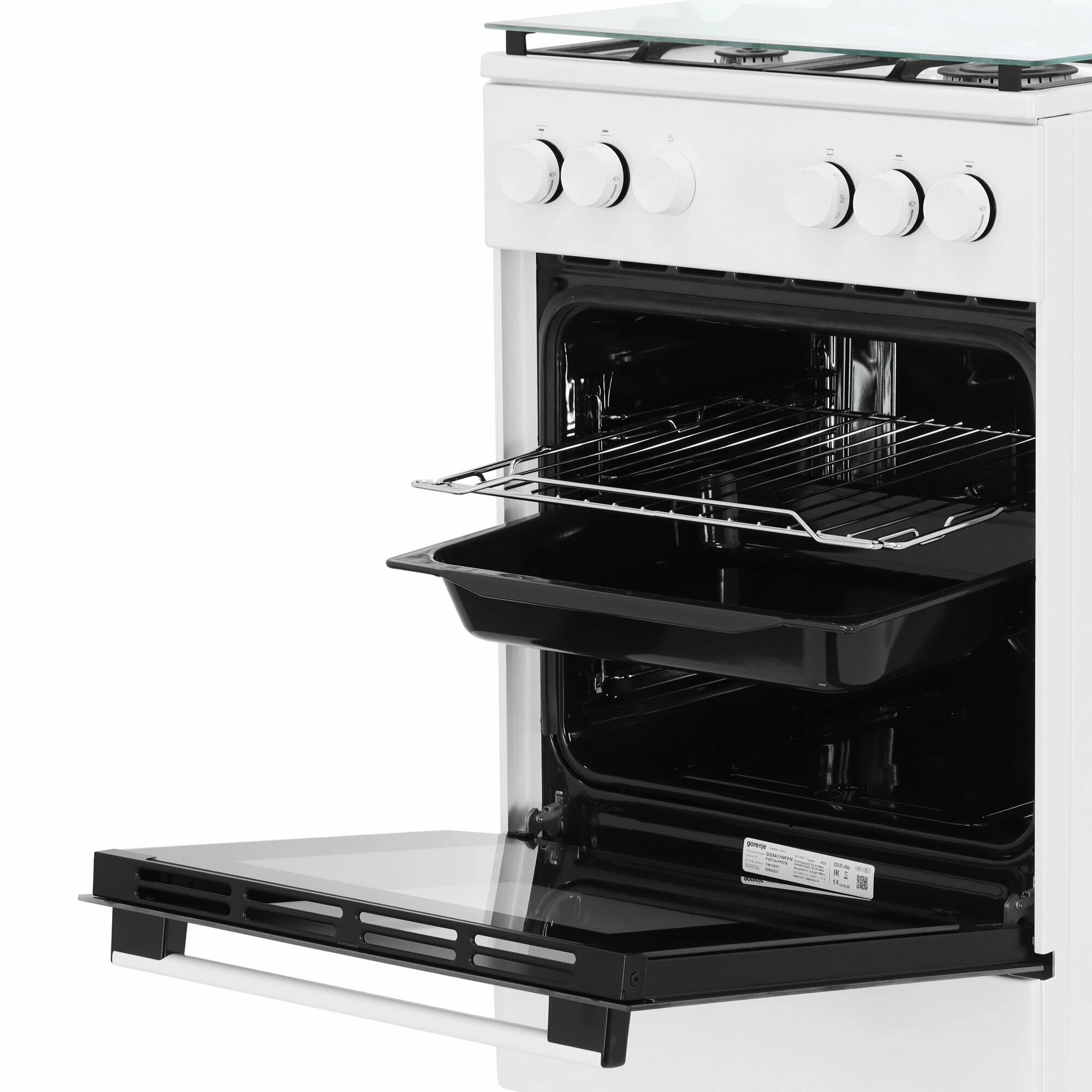 Газовая плита Gorenje GG5A11WFFM, газ-контроль, электрический духовой шкаф, 4 конфорки