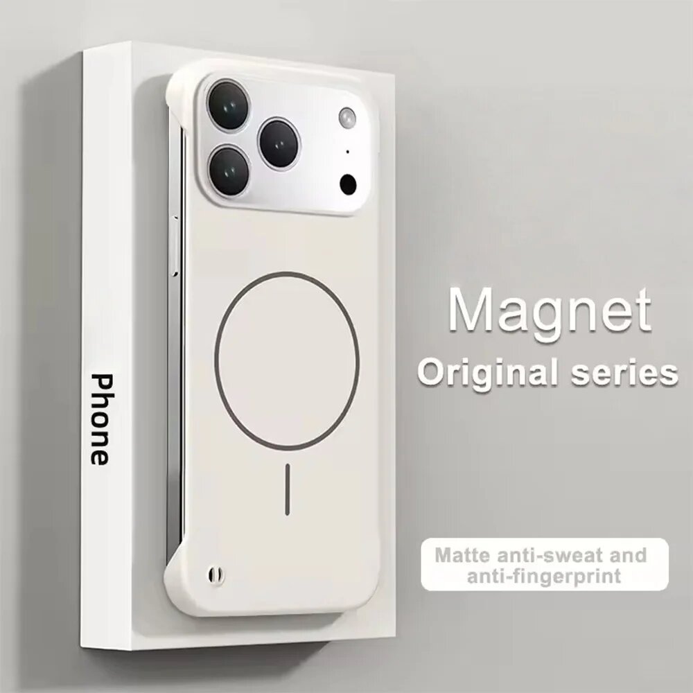 Ультратонкий безрамочный магнитный чехол для iPhone 17 16 15 14 Plus 13 12 Pro Max Air 16e с эффектом кожи для Magsafe, чехол-накладка для телефона