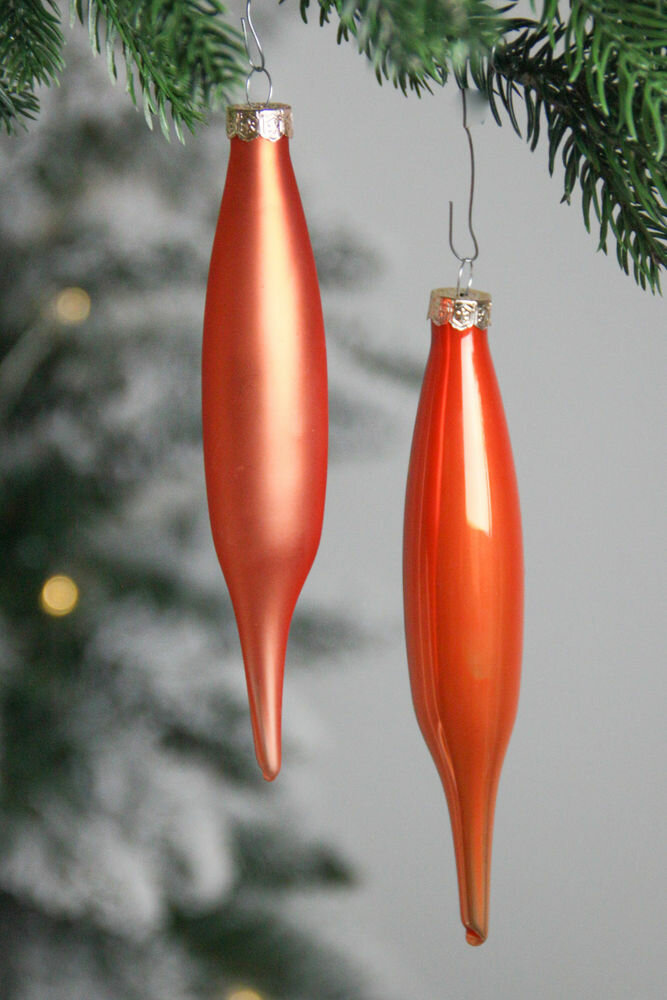 Набор украшений элегантные сосульки, стекло, эмалевые и матовые, 3х15 см, цвет: оранжевый шелк, 6 шт, Kaemingk 144096