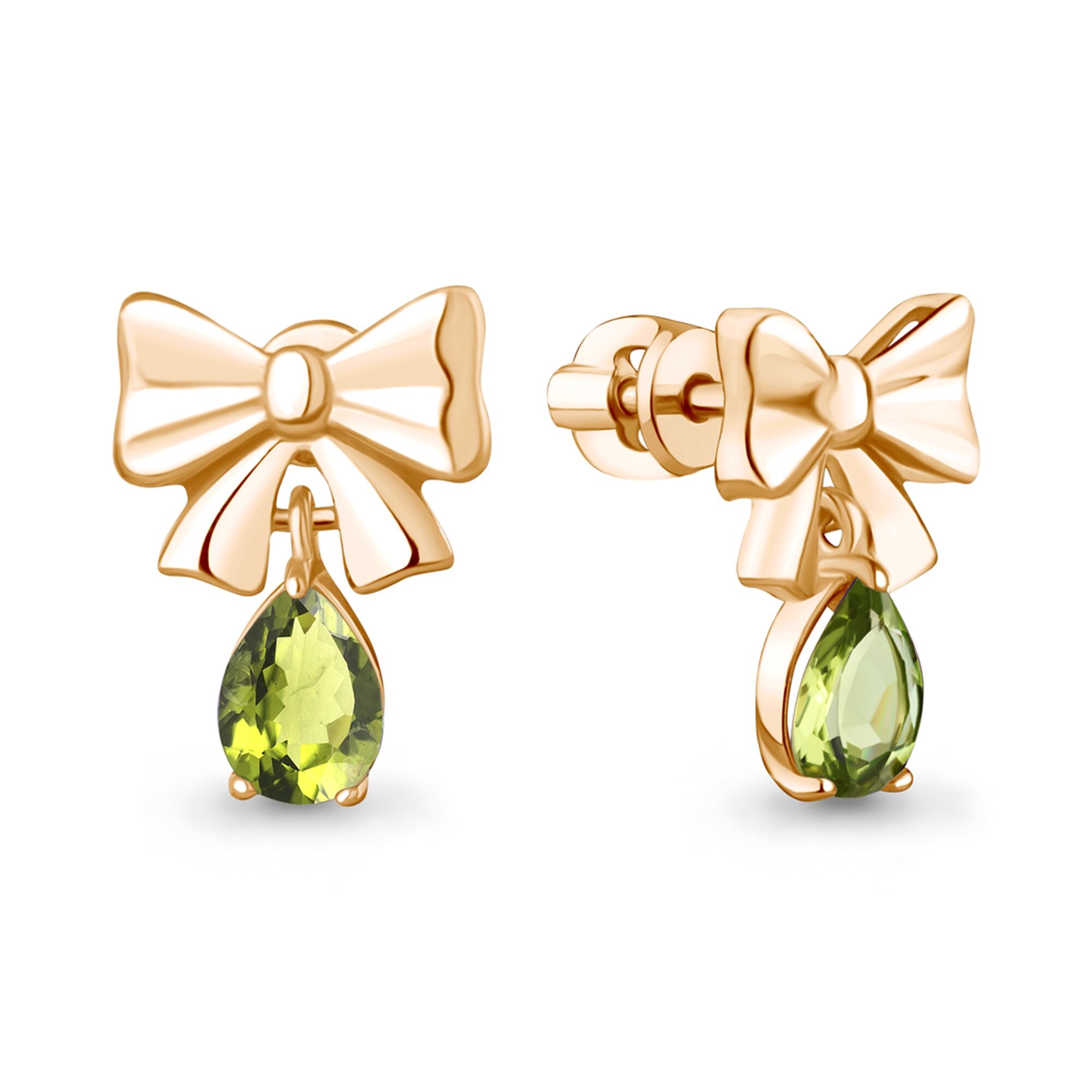 Серьги, серебро, 925 проба, золочение, хризолит