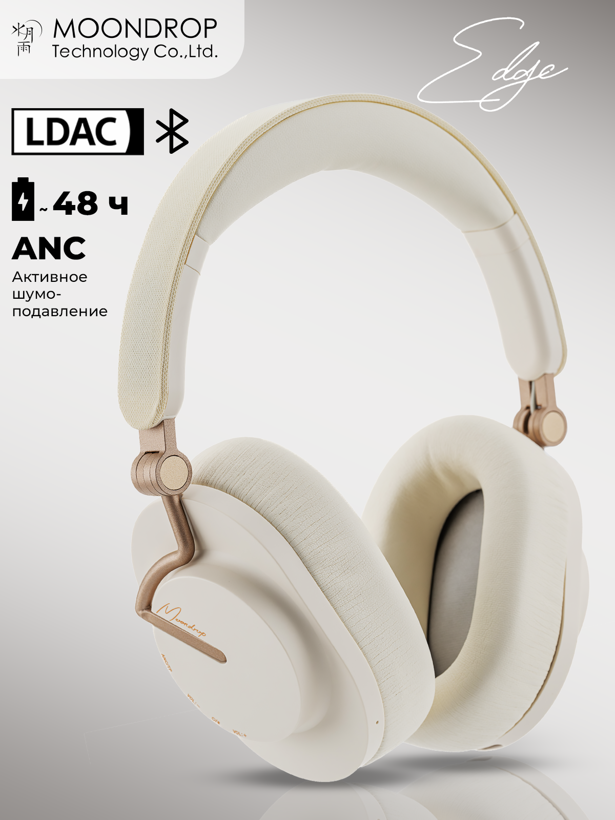 Полноразмерные Bluetooth наушники MOONDROP Edge White, активное шумоподавление, быстра зарядка
