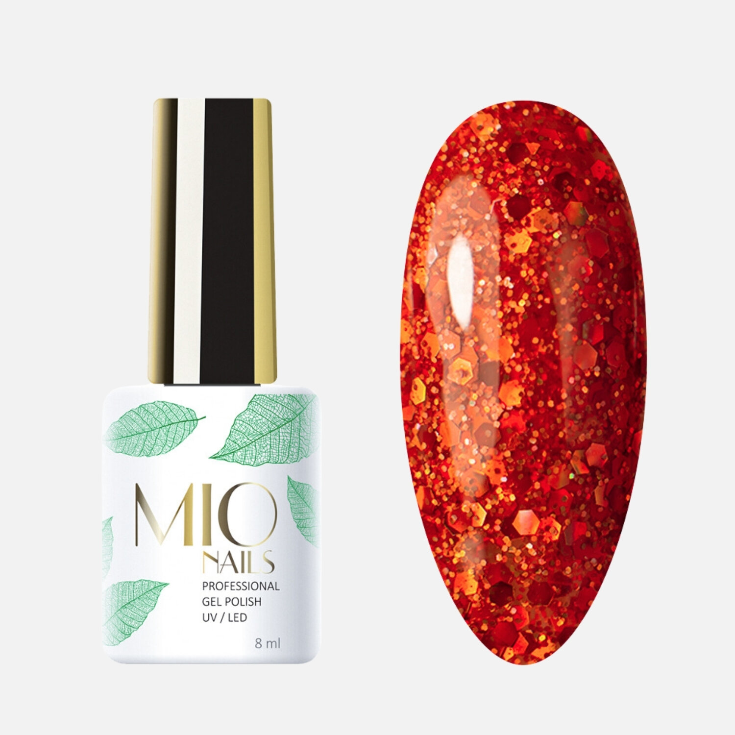 Гель-лак MIO Nails №V-28 Горящее солнце 8 мл микс насыщенного оранжевого и ярких блесток с конфетти