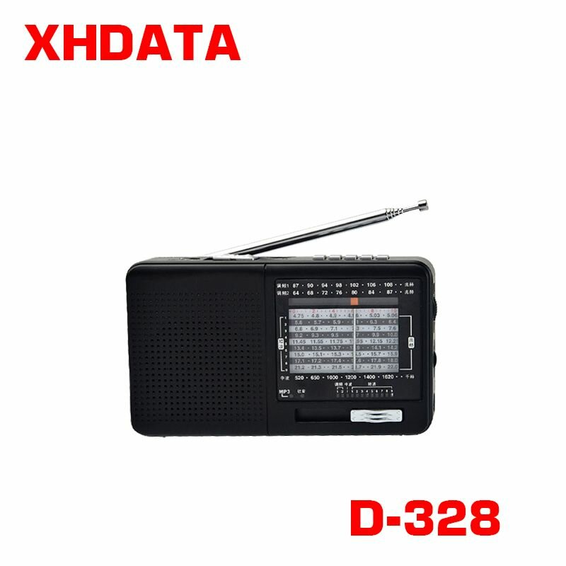 XHDATA Магнитола XHDATA D - 328 портативный AM FM SW 12 - диапазонный портативный радиоприемник с музыкальным проигрывателем DSP / MP3 и разъемом TFCard USB мини - FM радиоприемник E, 5 Вт, черный