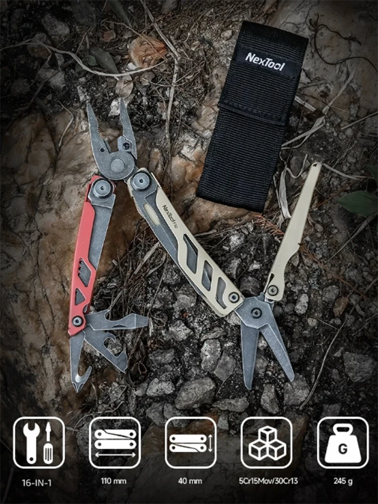 NeXTool Мультитул EDC пассатижи туристический NexTool Flagship F30 Pro NE20203A красный/бежевый