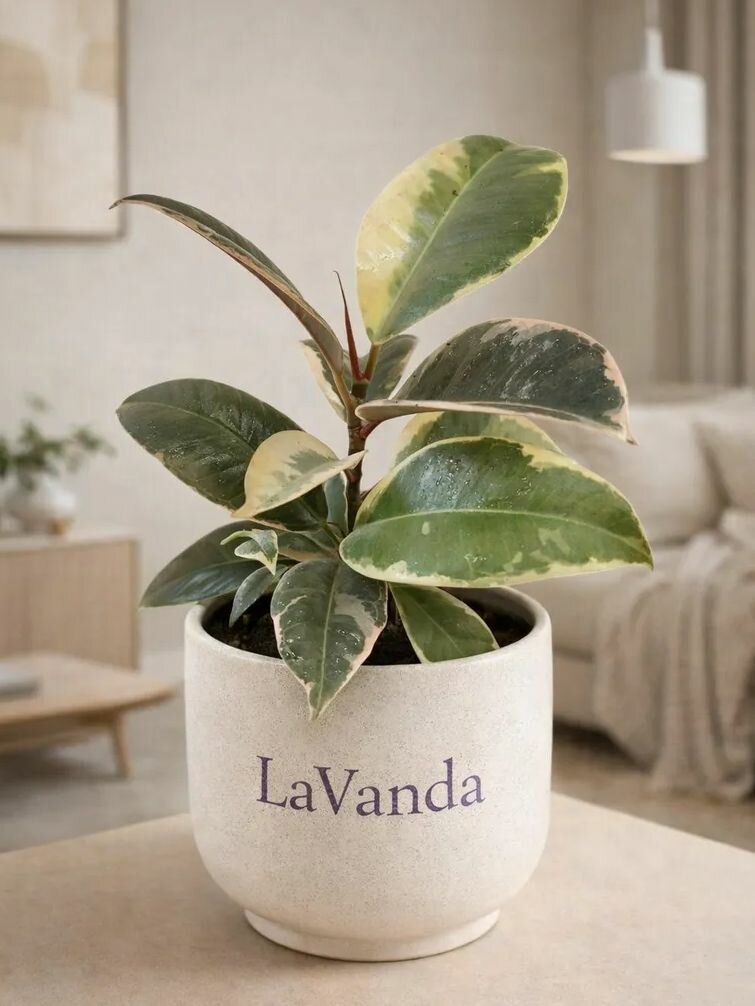 Фикус каучуконосный Эластика Тинеке (Ficus elastica 'Tineke') живое комнатное растение в горшке, пестролистный цветок для дома и офиса