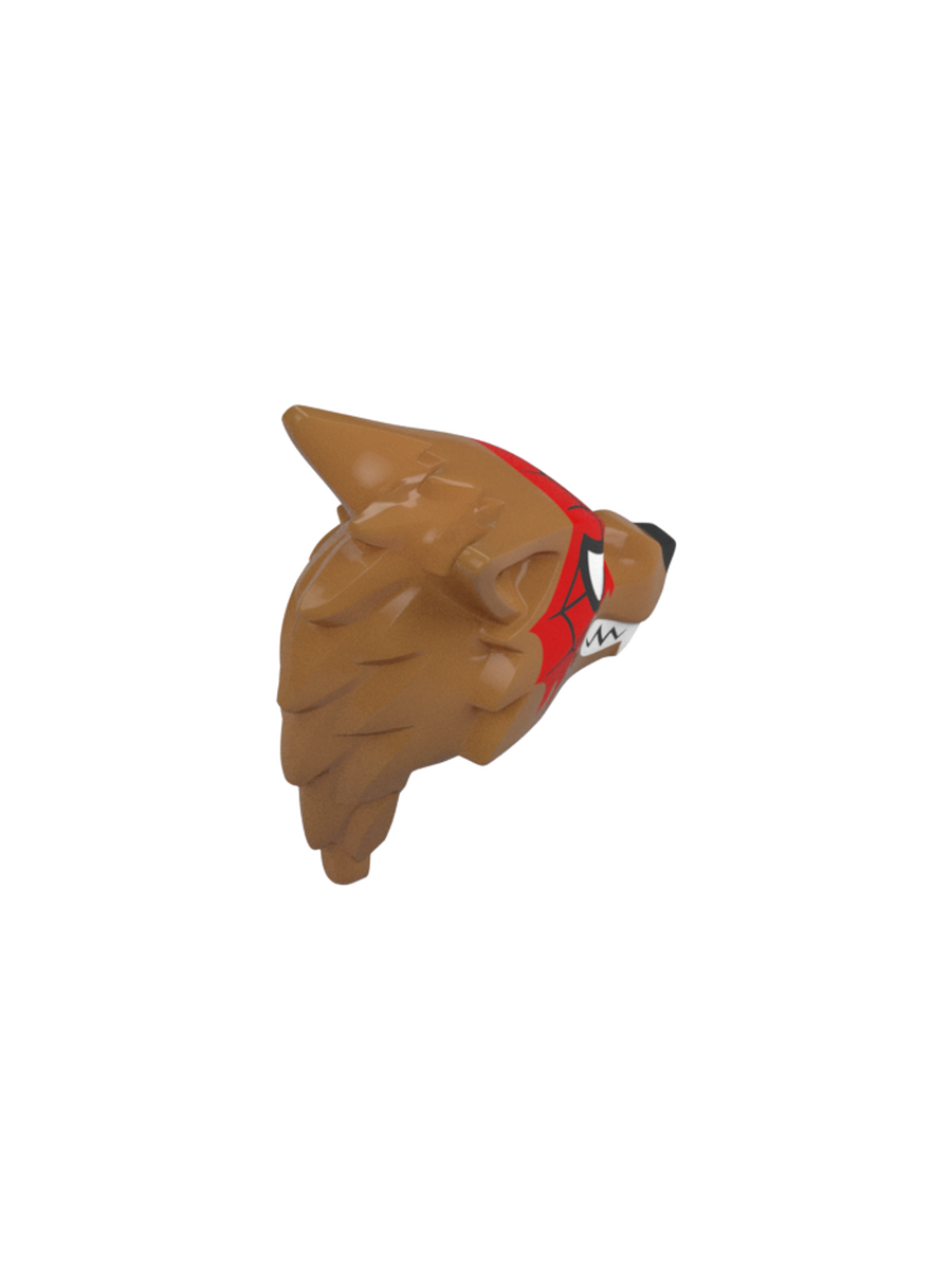 Деталь Lego Minifigure, Head, Modified Wolf, Smooth Hair and Brow with Black Nose, Large White Eyes, Teeth and Fangs, Red Spider Web Mask Pattern (20613pb06)