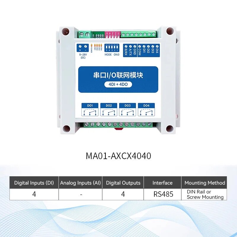 Модуль ввода-вывода 4DI 4DO ModBus RTU MA01-AXCX4020