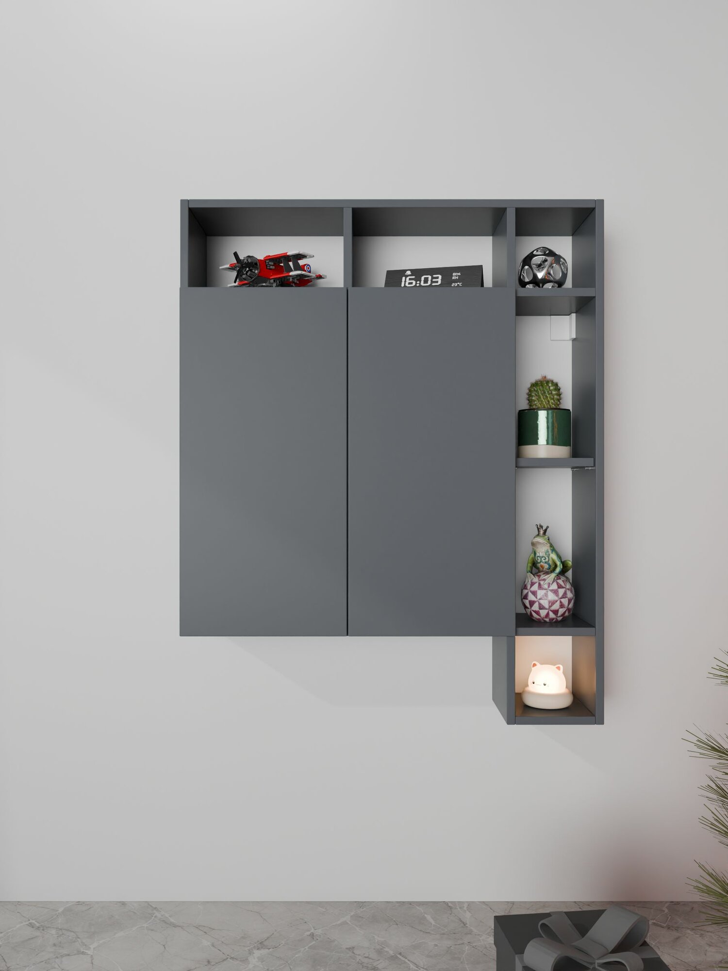 Изумлит Полка навесная закрытая модуль Эра 98.3х79.3х21.6 см, графит