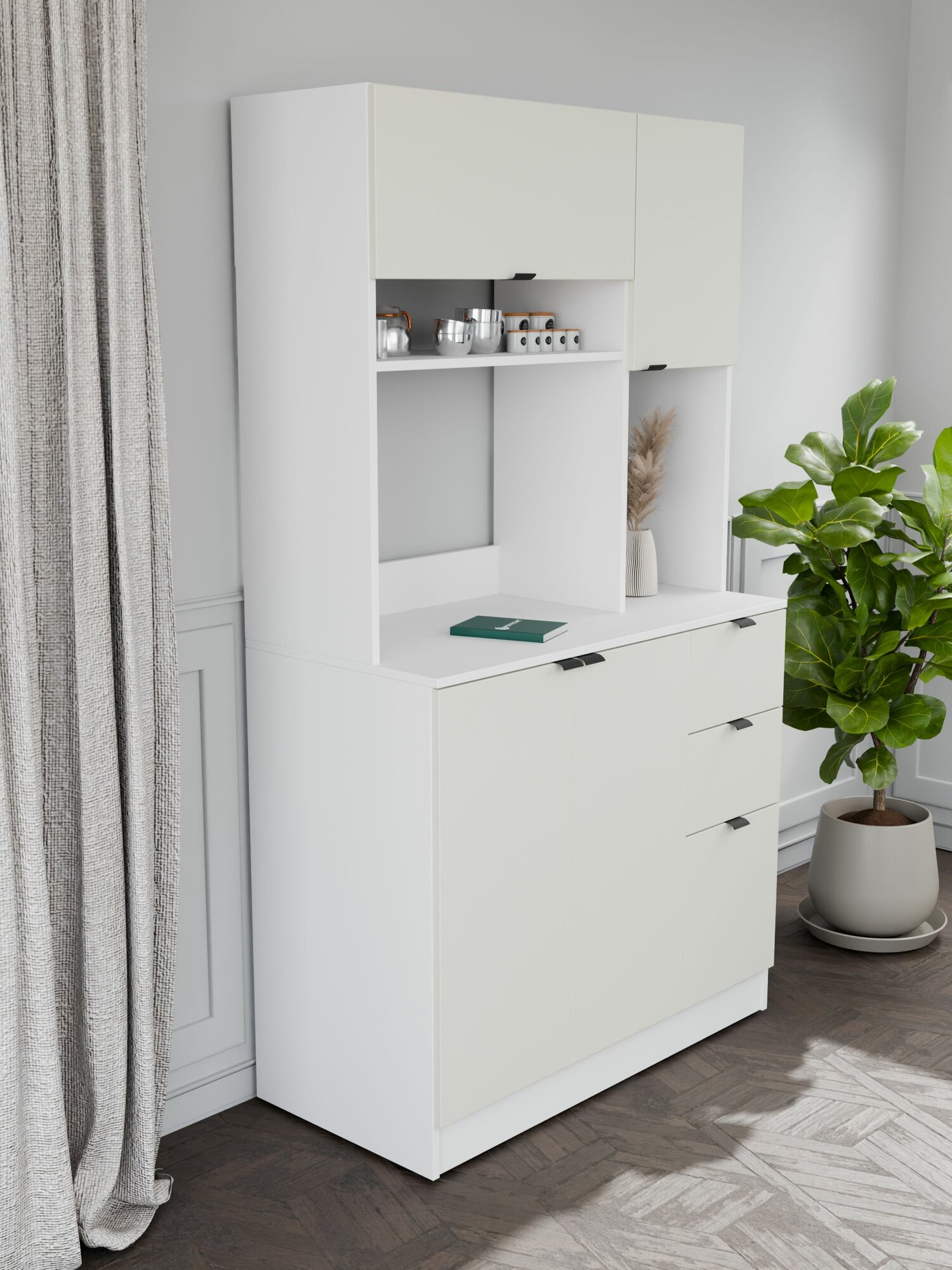 Изумлит Буфет Вилладж 100*180*48.4 см (ШхВхГ), белый-бежевый