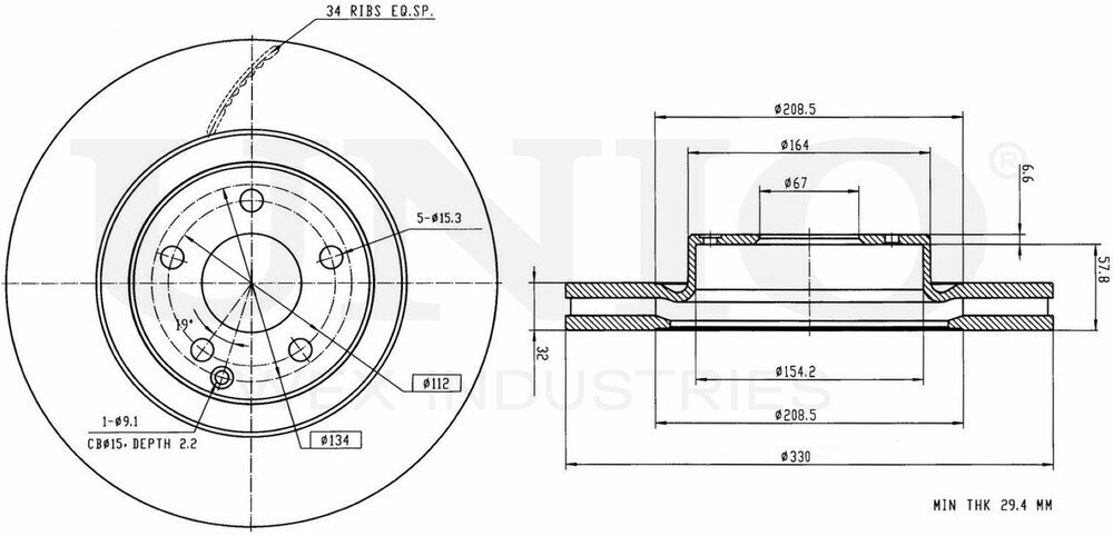 Диск тормозной передний UNIO BRD-20281 Mercedes-Benz E-Class 211, 212 02-, Cls 218, 219 04-, Glk X204 08-