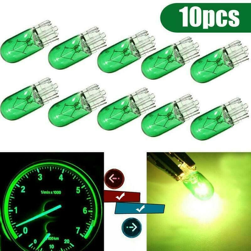 Лампочки T10 (W5W) 501 3W для подсветки приборной панели 12V, зелёная колба, набор 10 шт