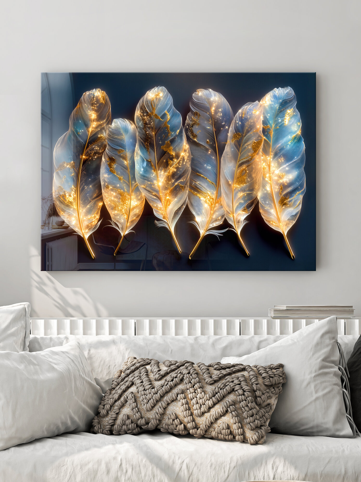 Картина Postermarket "Золотые перья " на стекле, 50 x 70 см.