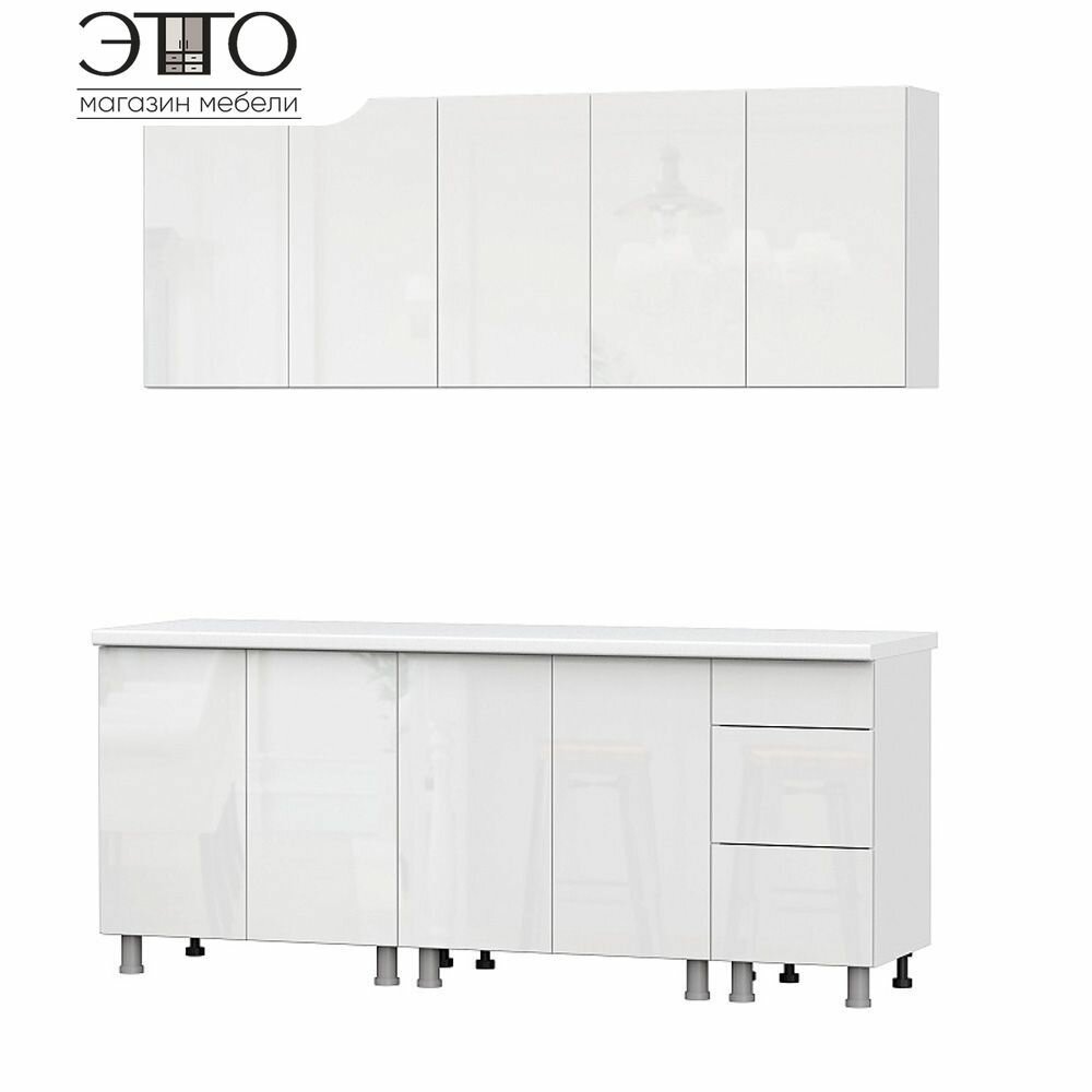 Кухонный гарнитур "Мечта" без столешницы, 2м, белый/белый глянец (бруно)