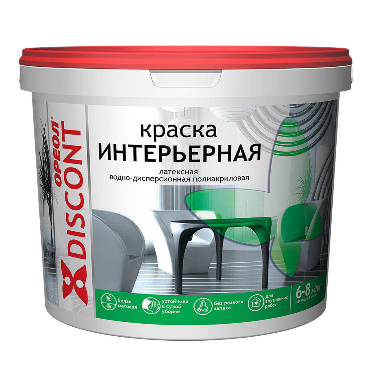 Краска акриловая Ореол для стен и потолков, вес 25 кг, Дисконт