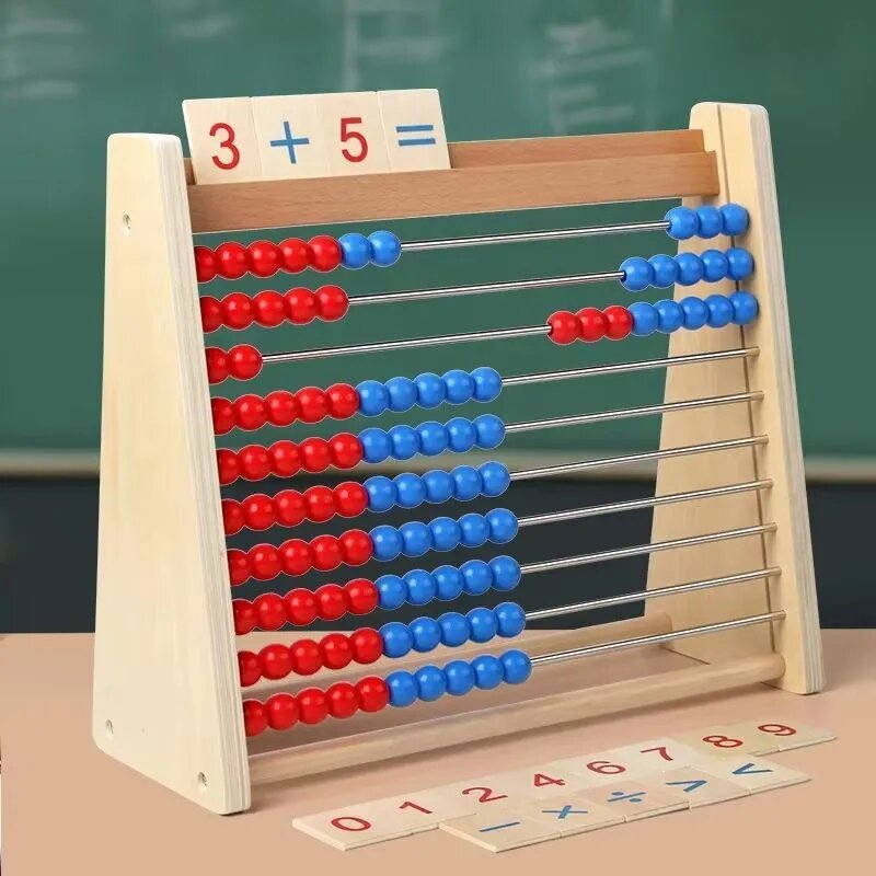Детские счеты деревянные с цветными бусинами для обучения счету и развития моторики