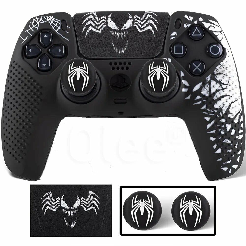 Силиконовый чехол для PS5, 2 шт для джойстиков с колпачками + наклейка, черный паук