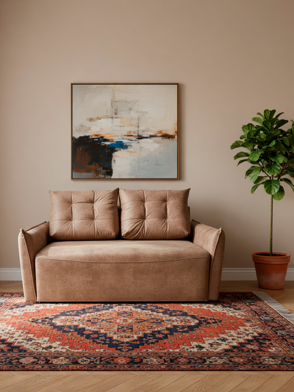 Диван-кровать Ля Нэж "Киото", мягкий, прямой, еврокнижка, коричневый искусственный нубук, 153х107х95 см