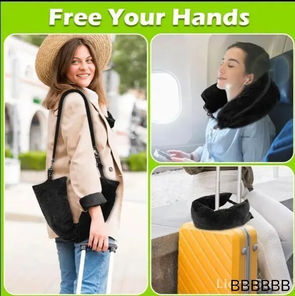 Подушка для шеи Travel Neck Pillow Black Велюр для путешествий, поддержка шеи, дорожная подушка для сна, удобная подушка