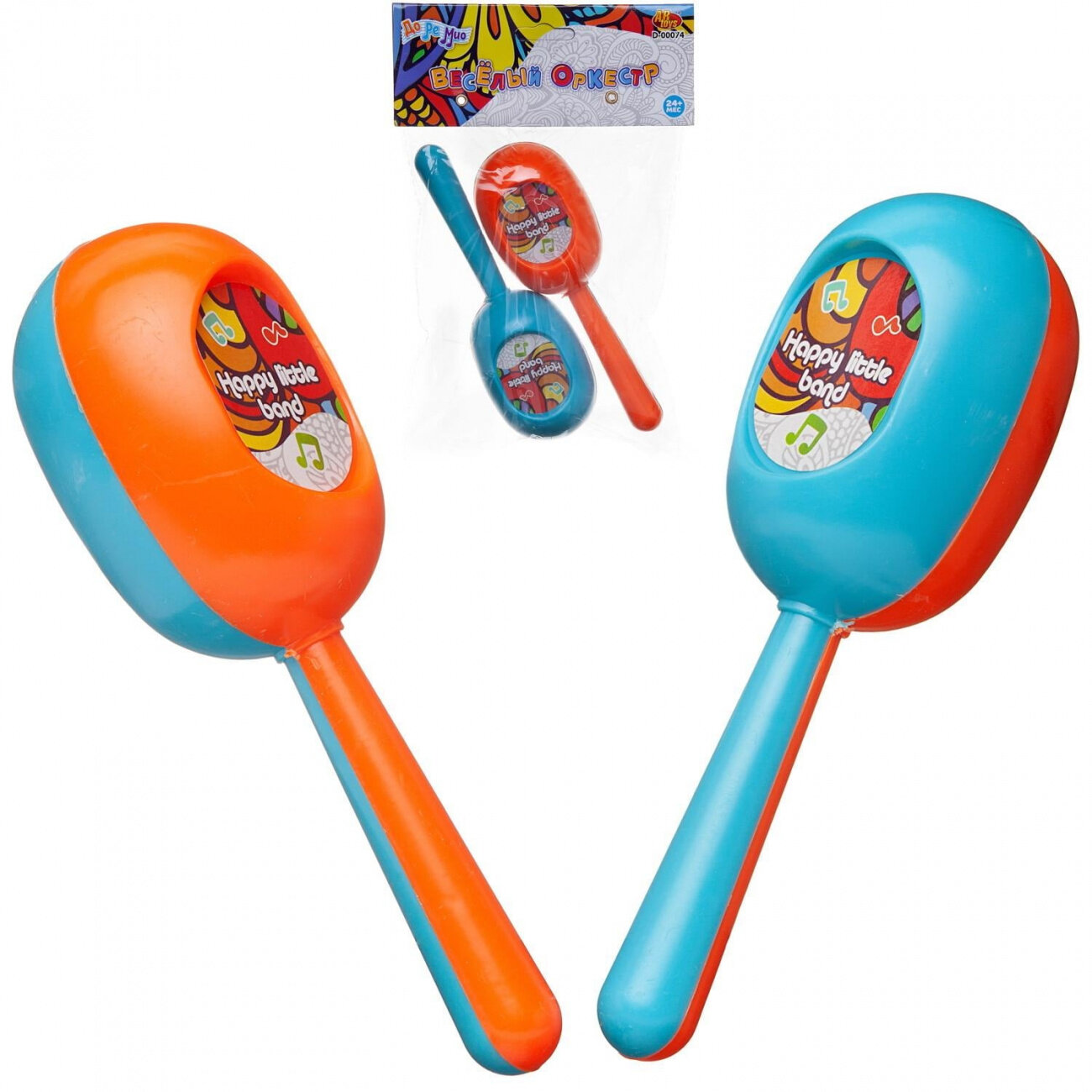 Музыкальный инструмент ABtoys ДоРеМио Весёлый оркестр Маракасы D-00074/голубой-оранжевый